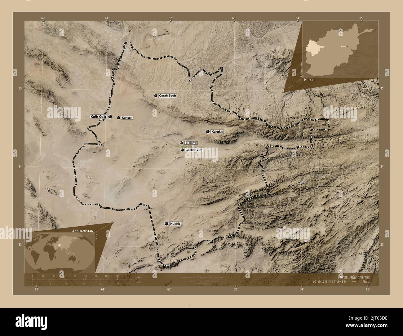 Hirat, province of Afghanistan. Low resolution satellite map. Locations ...