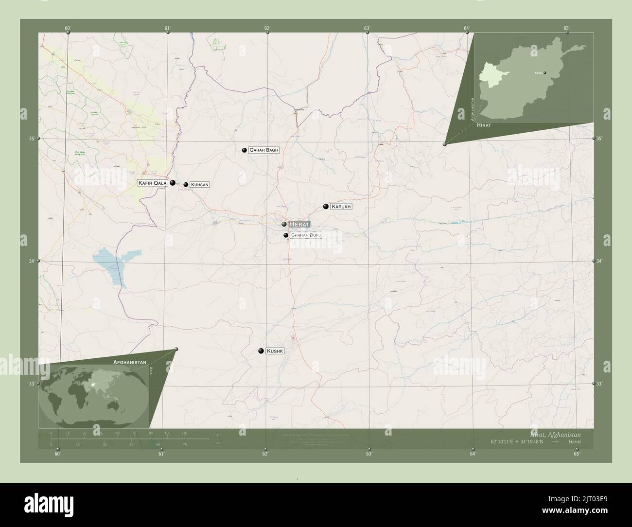 Hirat, province of Afghanistan. Open Street Map. Locations and names of ...