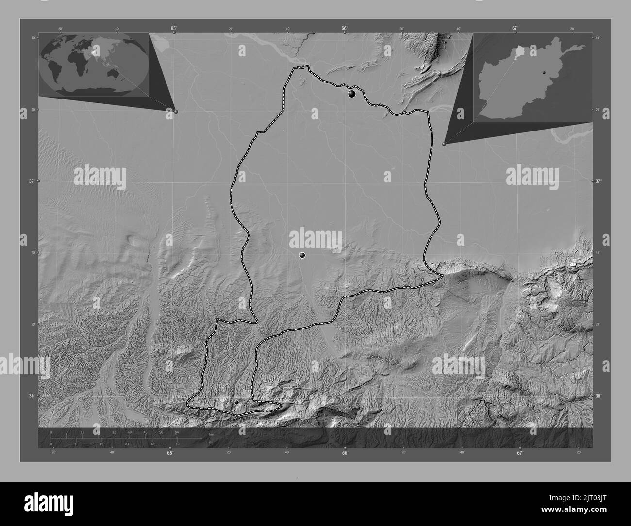 Jawzjan, province of Afghanistan. Bilevel elevation map with lakes and ...