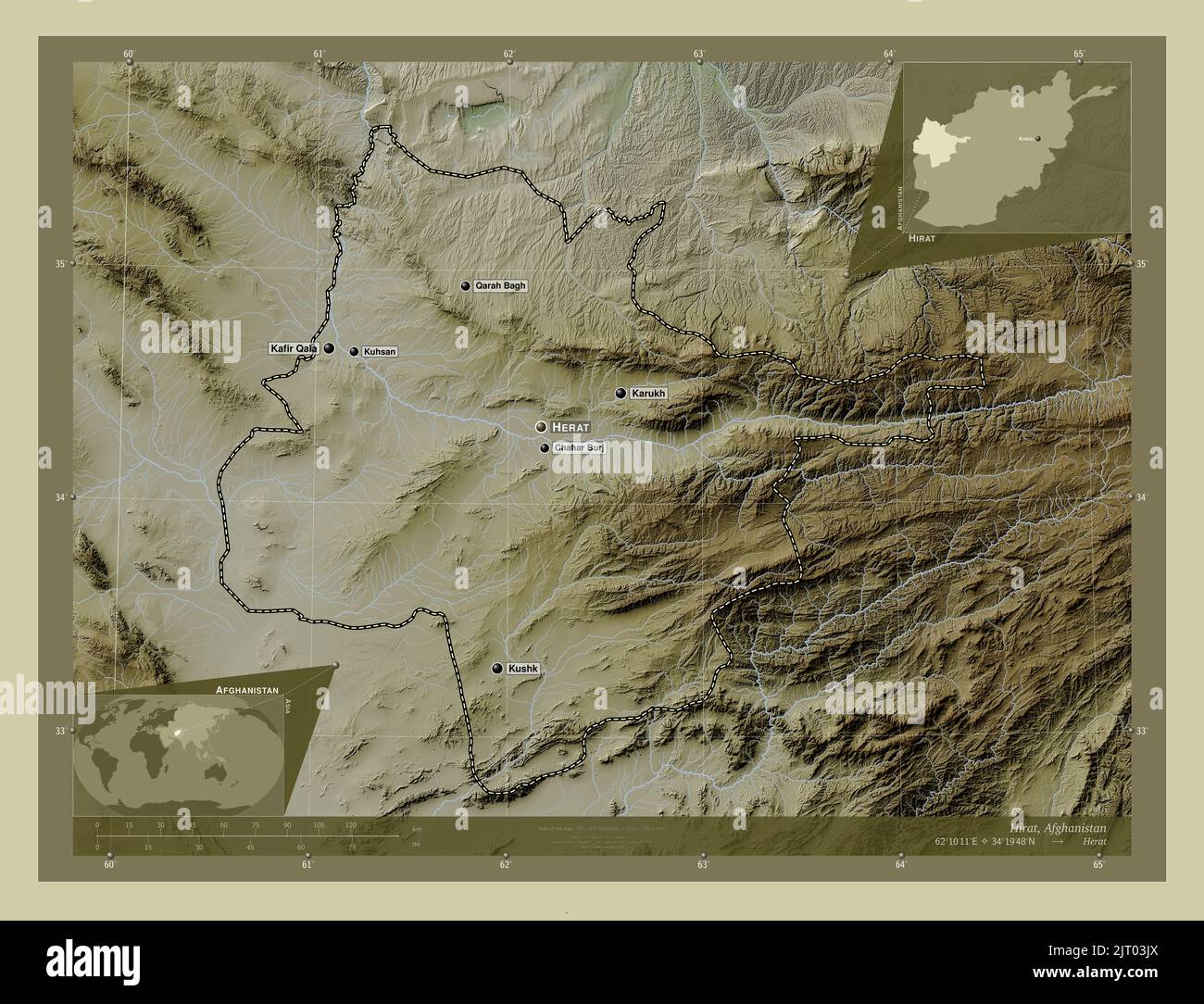 Hirat, province of Afghanistan. Elevation map colored in wiki style ...