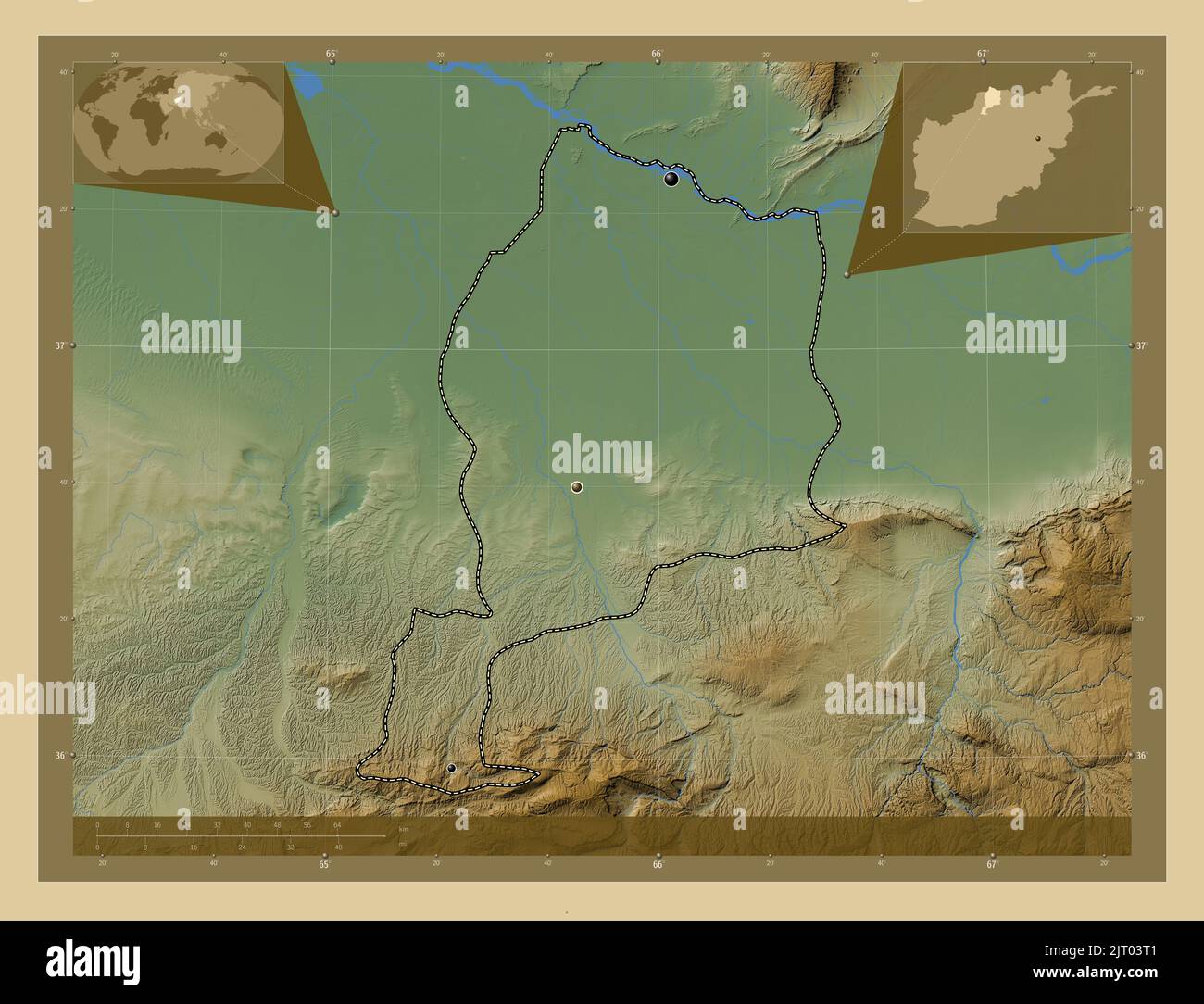 Jawzjan, province of Afghanistan. Colored elevation map with lakes and ...
