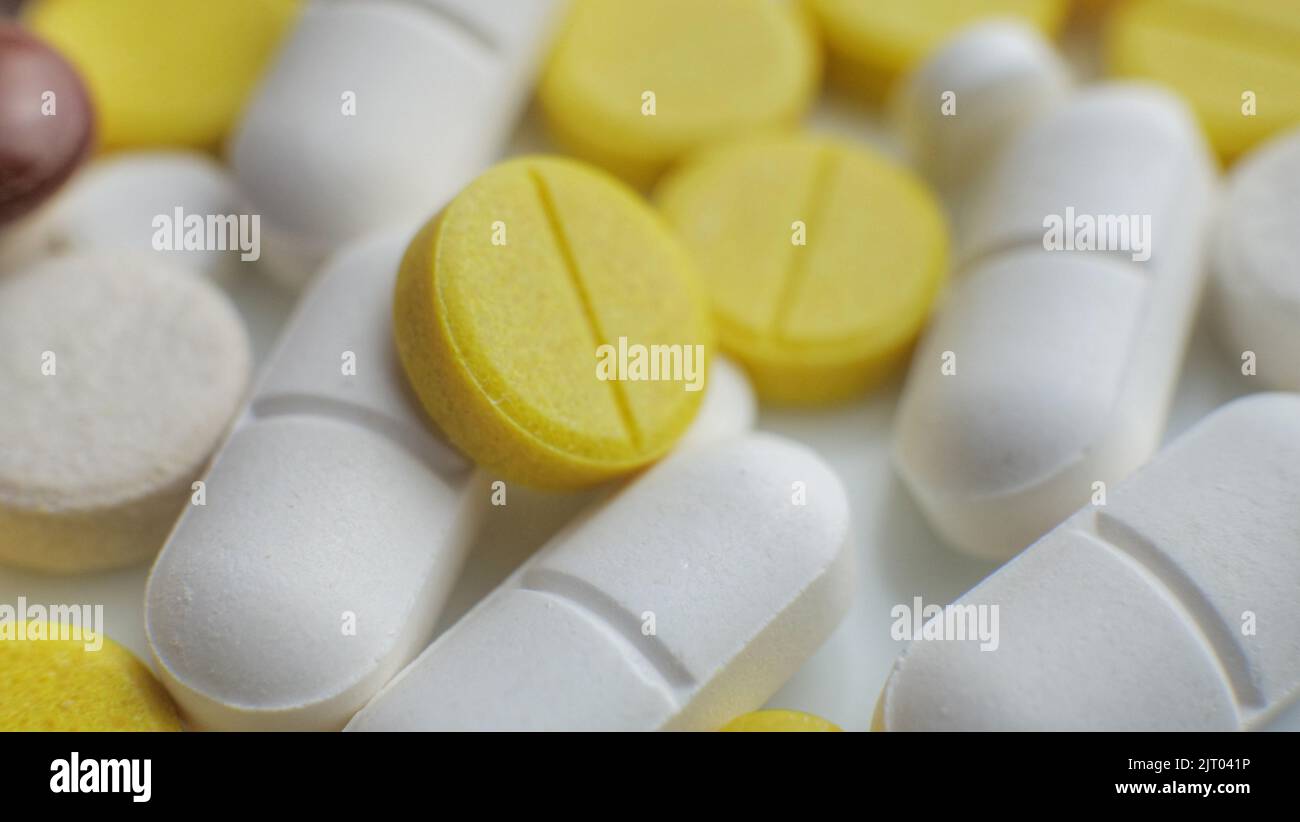 Pharmacy.Pills. Medicine and healthy. Close up of capsules. Different ...
