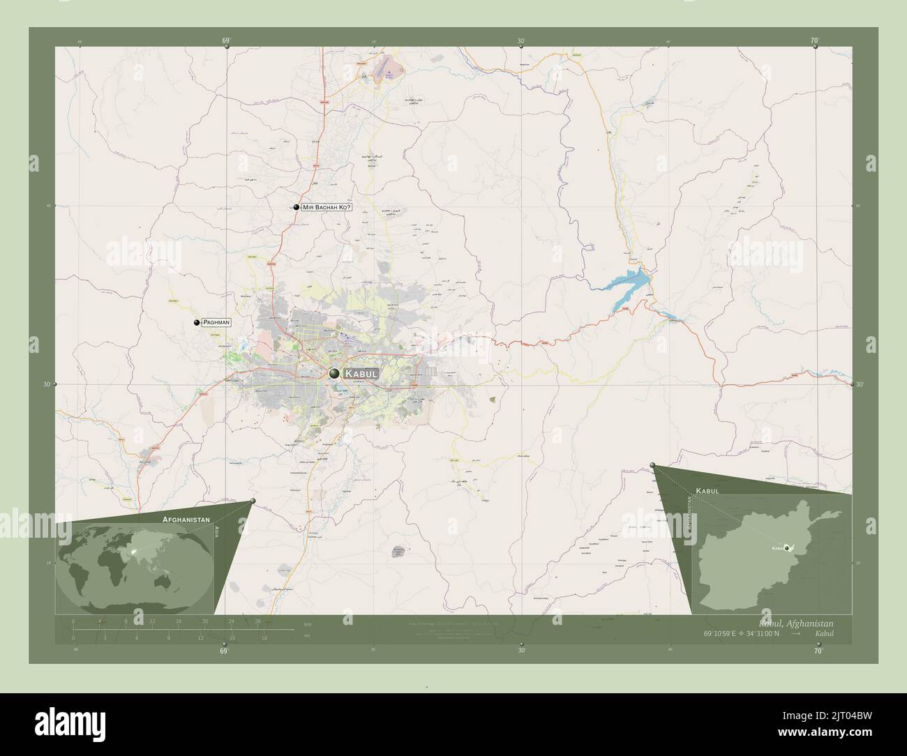 Kabul, province of Afghanistan. Open Street Map. Locations and names of ...
