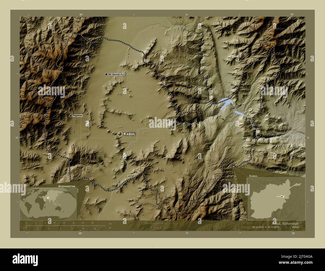 Kabul, province of Afghanistan. Elevation map colored in wiki style ...