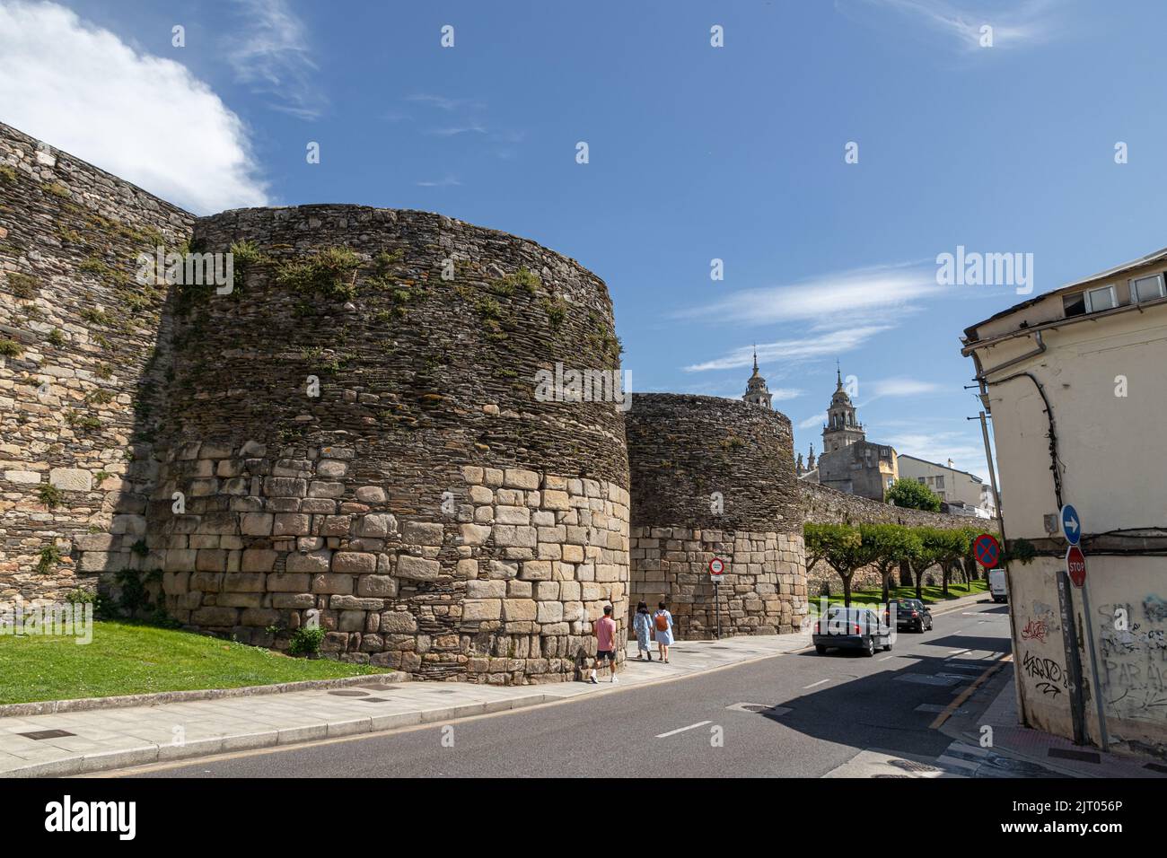 Lugo, Spain. The walls of the ancient Roman city of Lucus Augusti. A ...