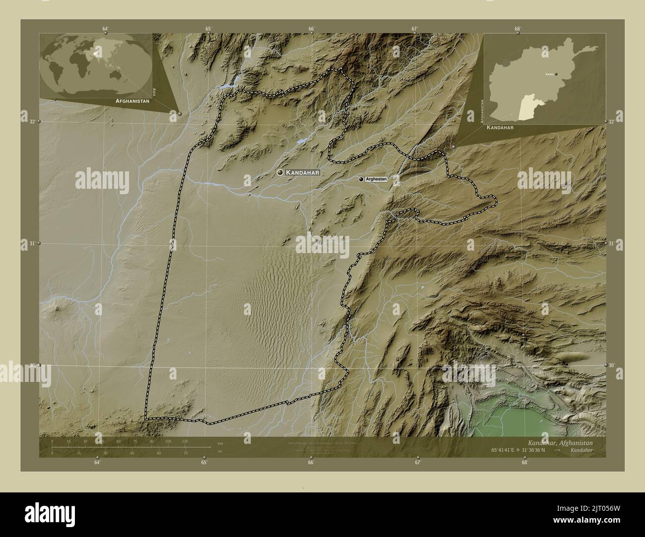 Kandahar, province of Afghanistan. Elevation map colored in wiki style ...