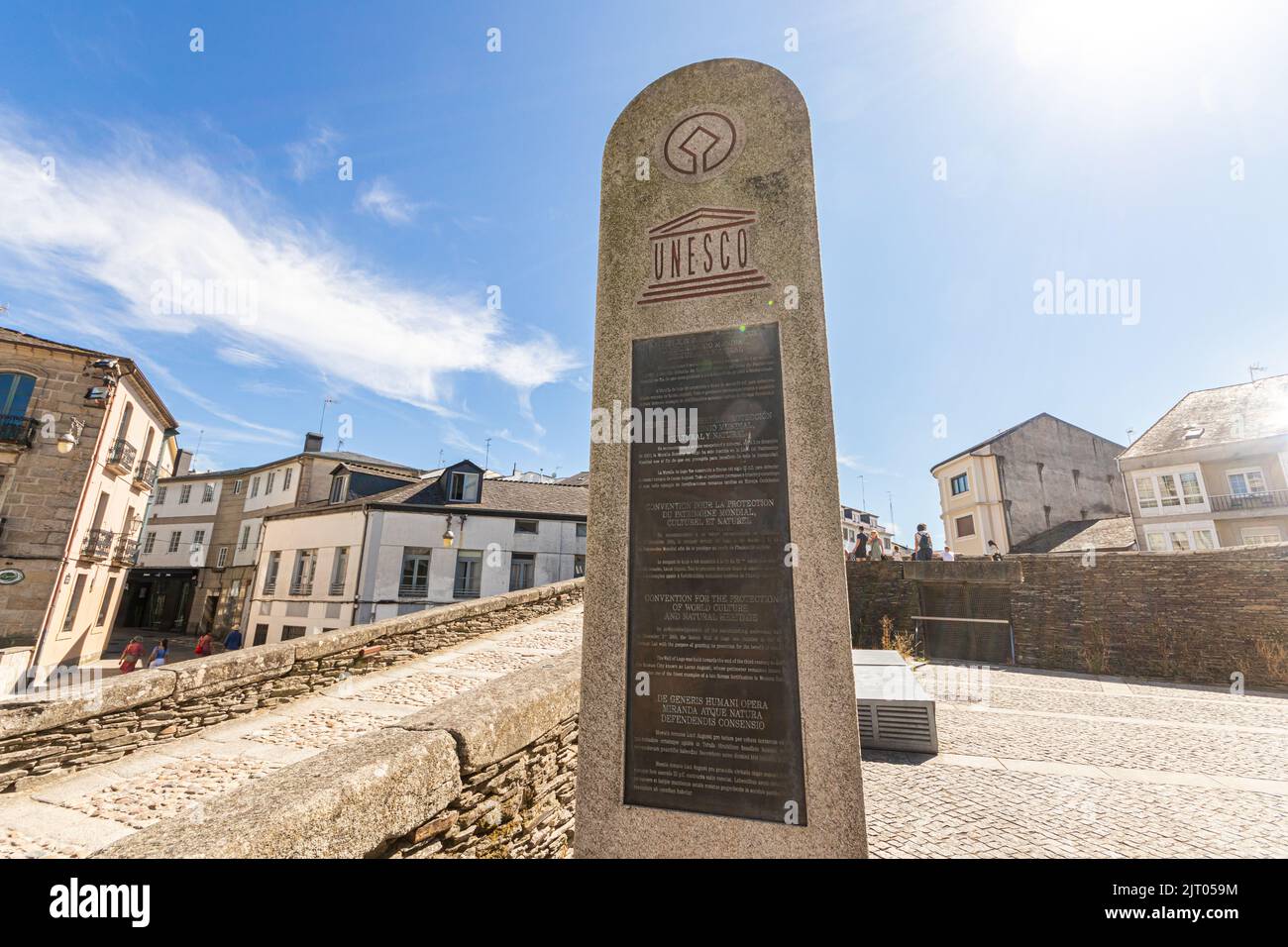 Lugo, Spain. Sign of the Unesco World Heritage Site of the ancient ...