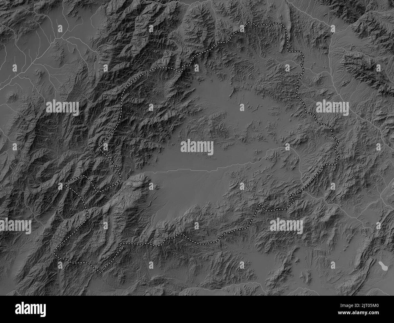 Khost, province of Afghanistan. Grayscale elevation map with lakes and ...