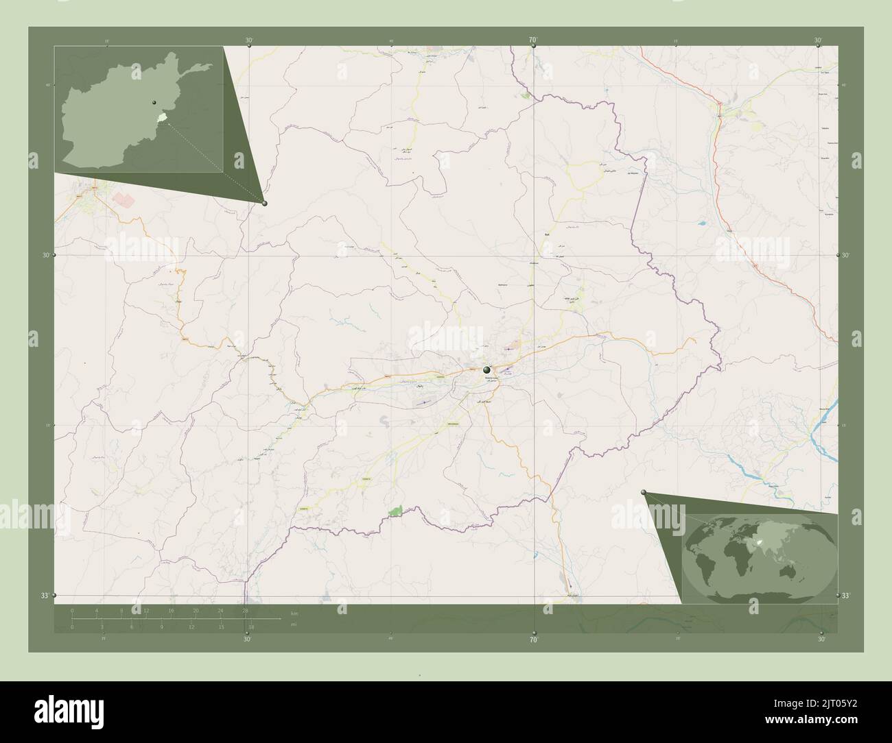 Khost, province of Afghanistan. Open Street Map. Locations of major ...