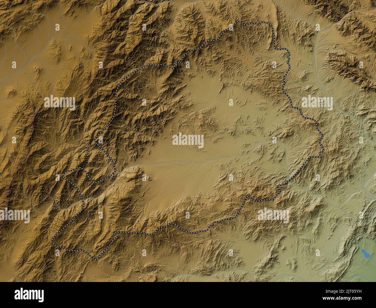 Khost, province of Afghanistan. Colored elevation map with lakes and ...