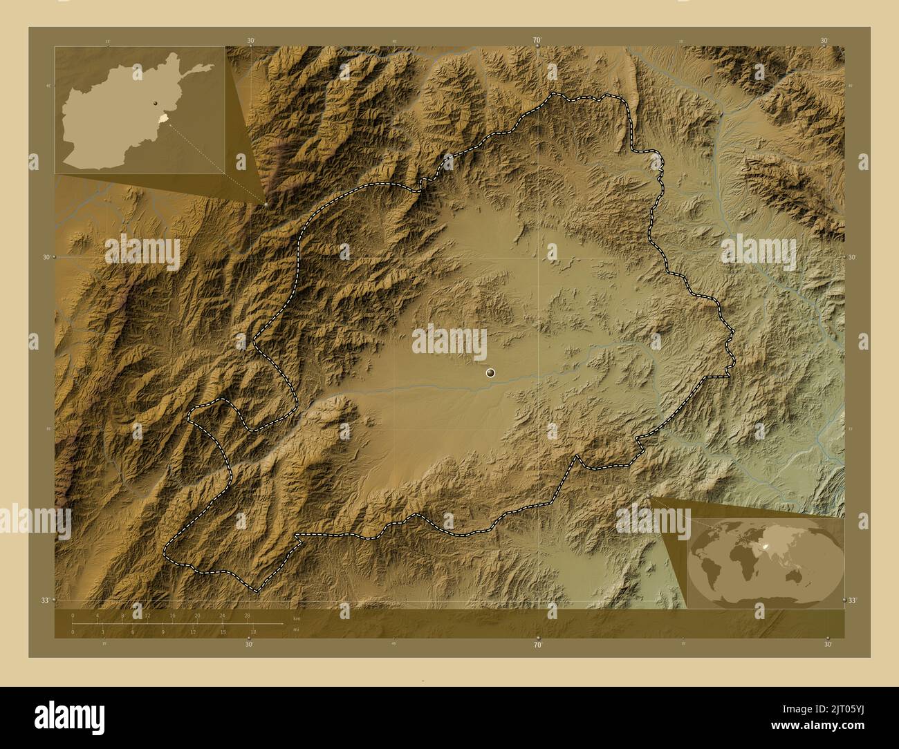 Khost, province of Afghanistan. Colored elevation map with lakes and ...