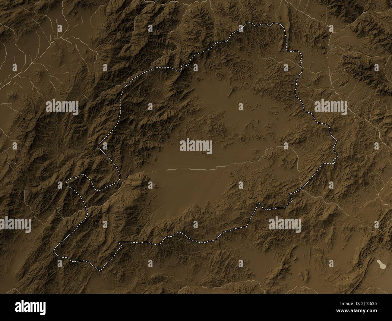 Khost, province of Afghanistan. Elevation map colored in sepia tones ...