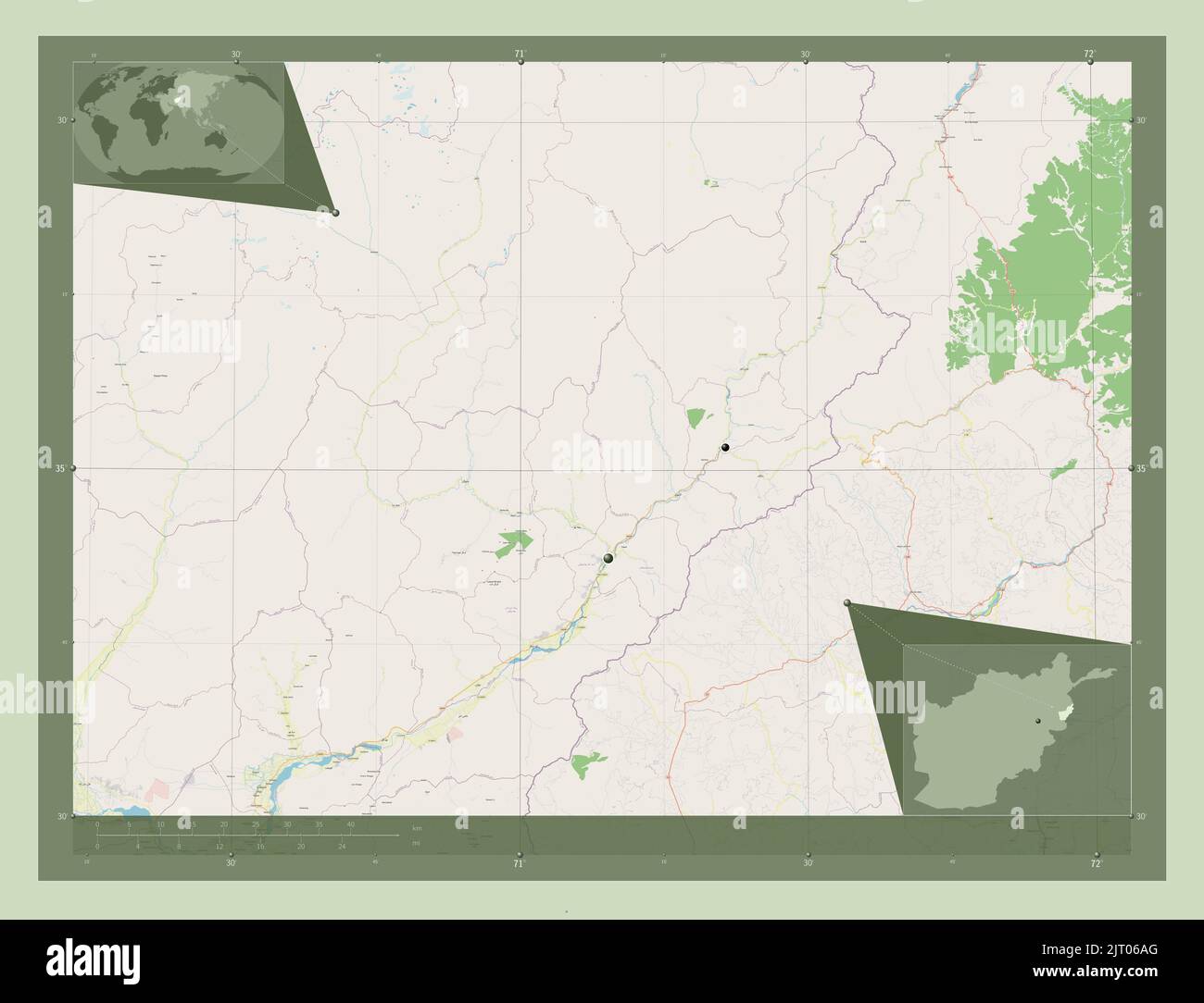 Kunar, province of Afghanistan. Open Street Map. Locations of major ...