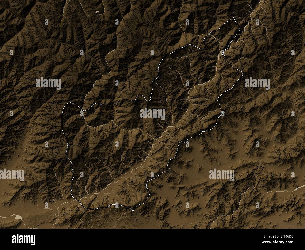 Kunar, province of Afghanistan. Elevation map colored in sepia tones ...