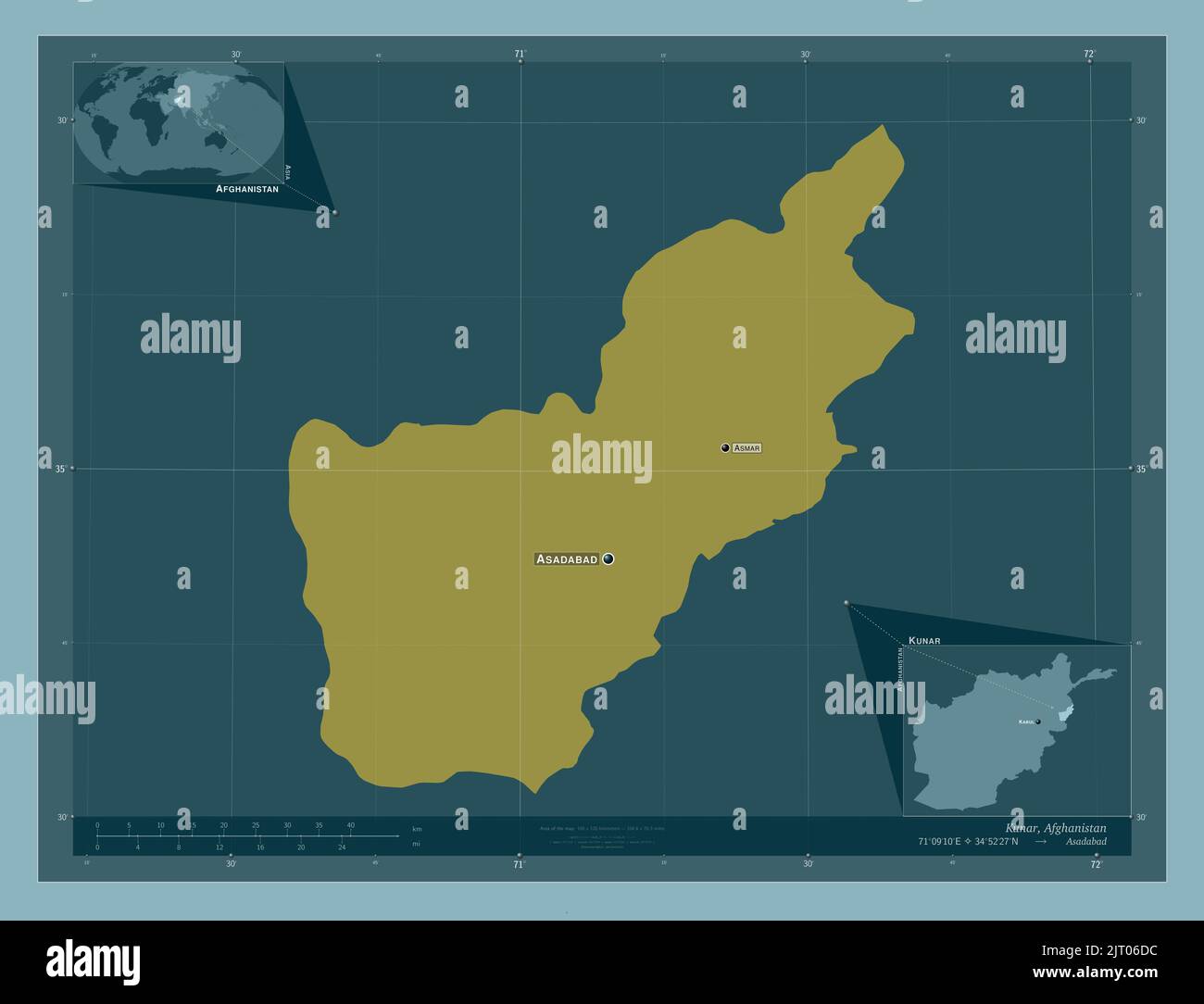 Kunar, province of Afghanistan. Solid color shape. Locations and names ...