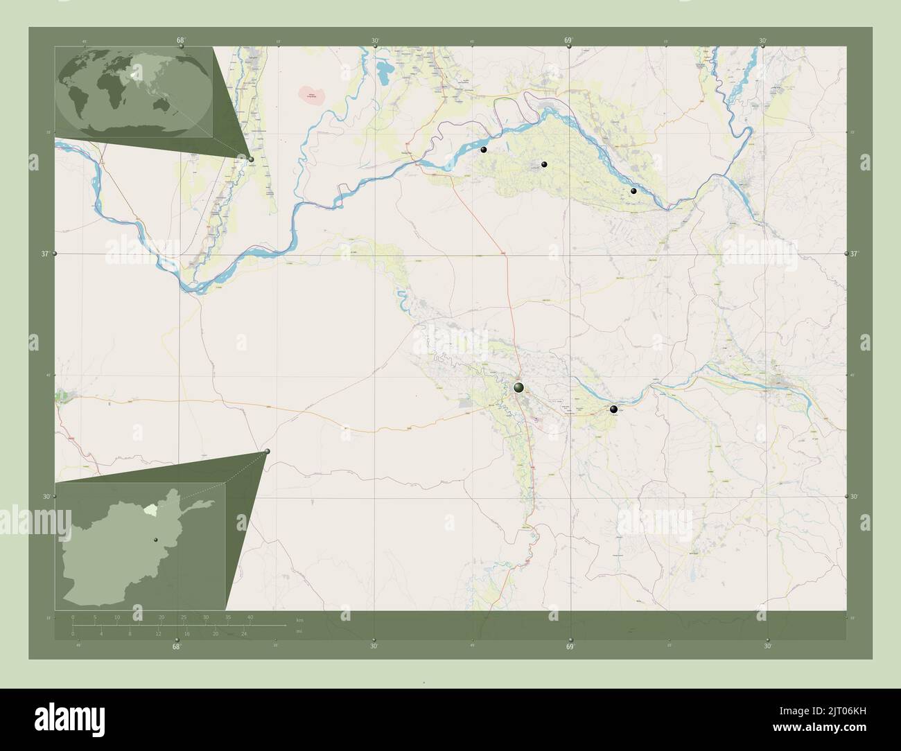 Kunduz, province of Afghanistan. Open Street Map. Locations of major ...