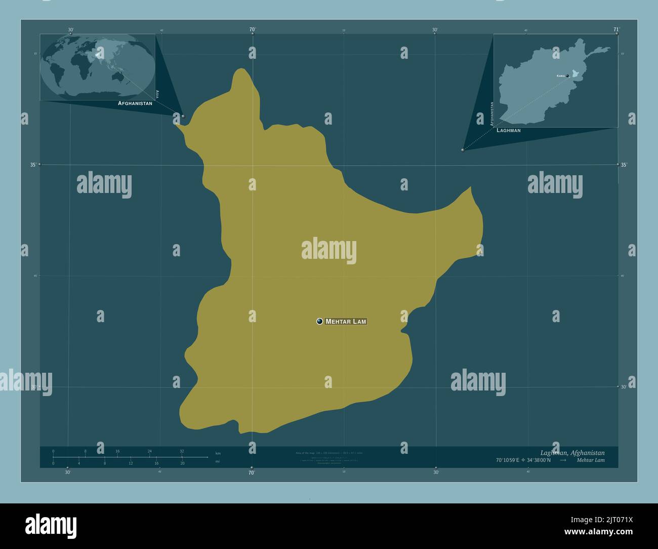 Laghman, province of Afghanistan. Solid color shape. Locations and ...