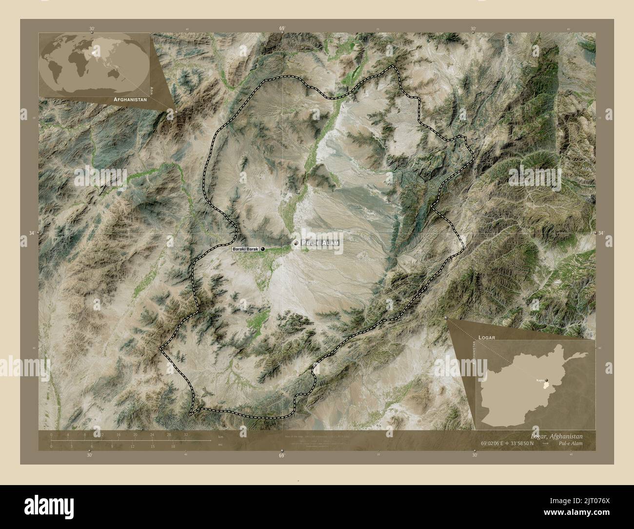 Logar, province of Afghanistan. High resolution satellite map ...