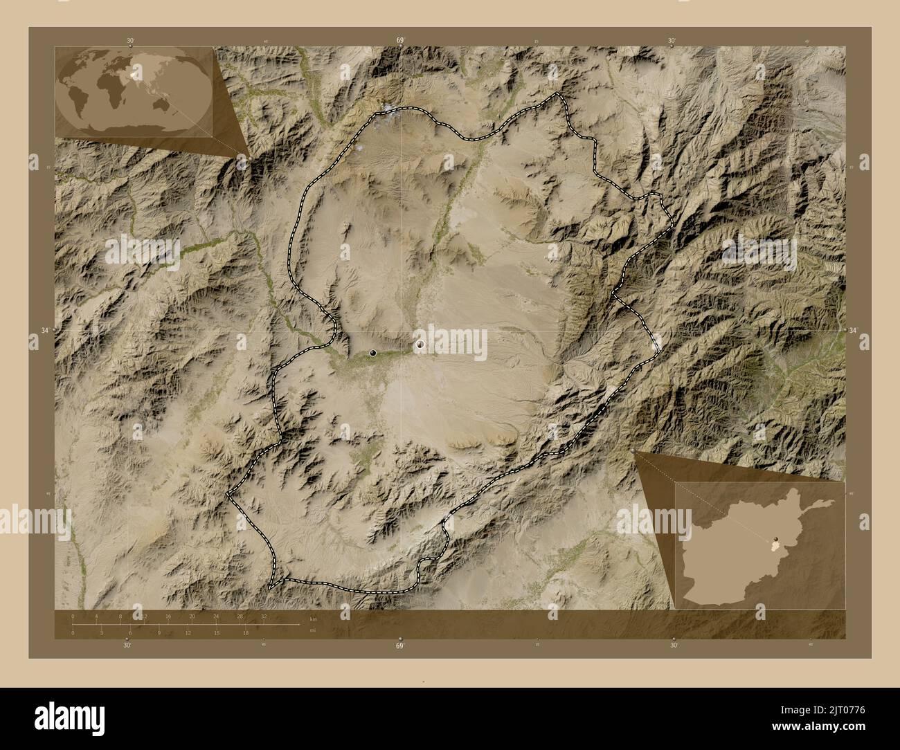 Logar, province of Afghanistan. Low resolution satellite map. Locations ...