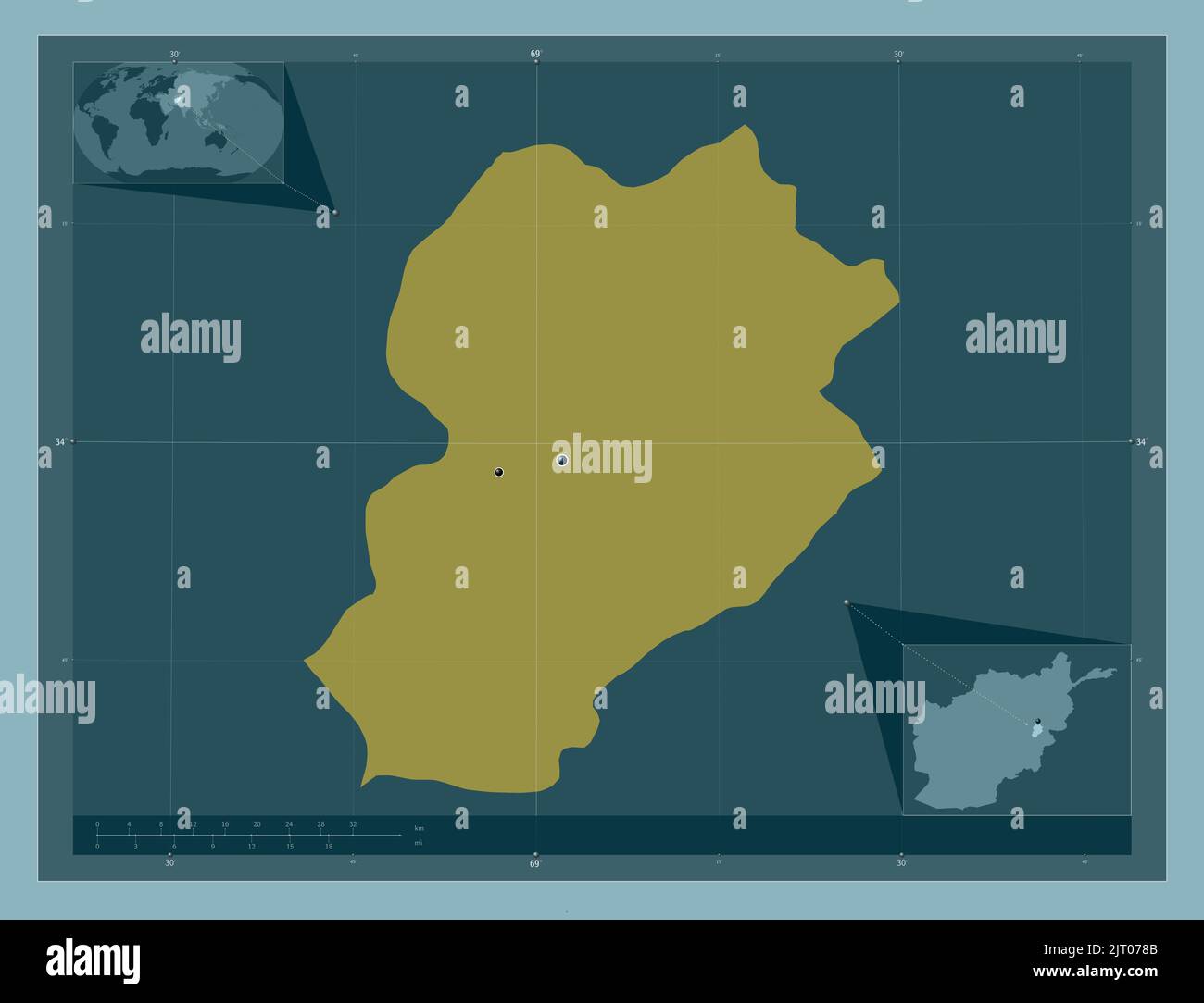 Logar, province of Afghanistan. Solid color shape. Locations of major ...
