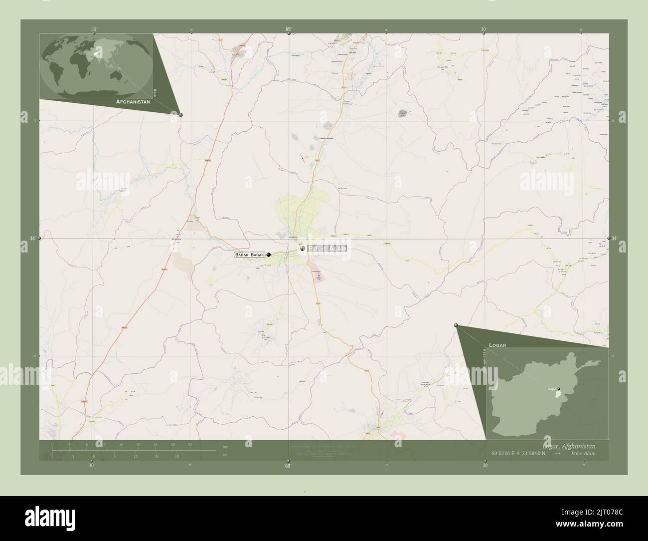 Logar, province of Afghanistan. Open Street Map. Locations and names of ...