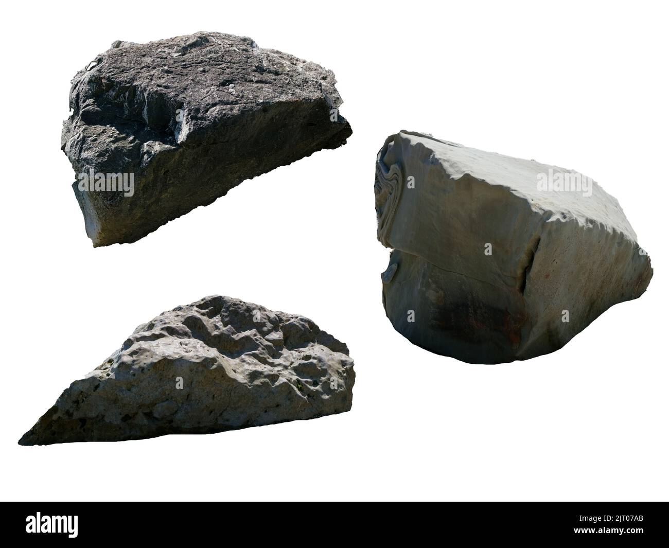 set of big stone boulder isolated on white background Stock Photo - Alamy