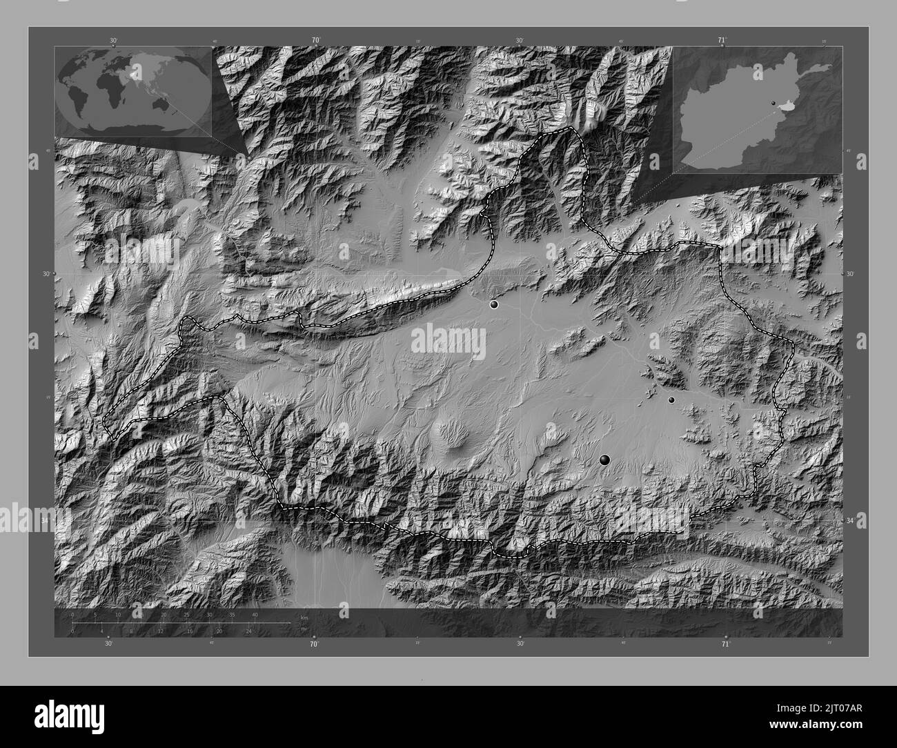 Nangarhar, province of Afghanistan. Bilevel elevation map with lakes ...