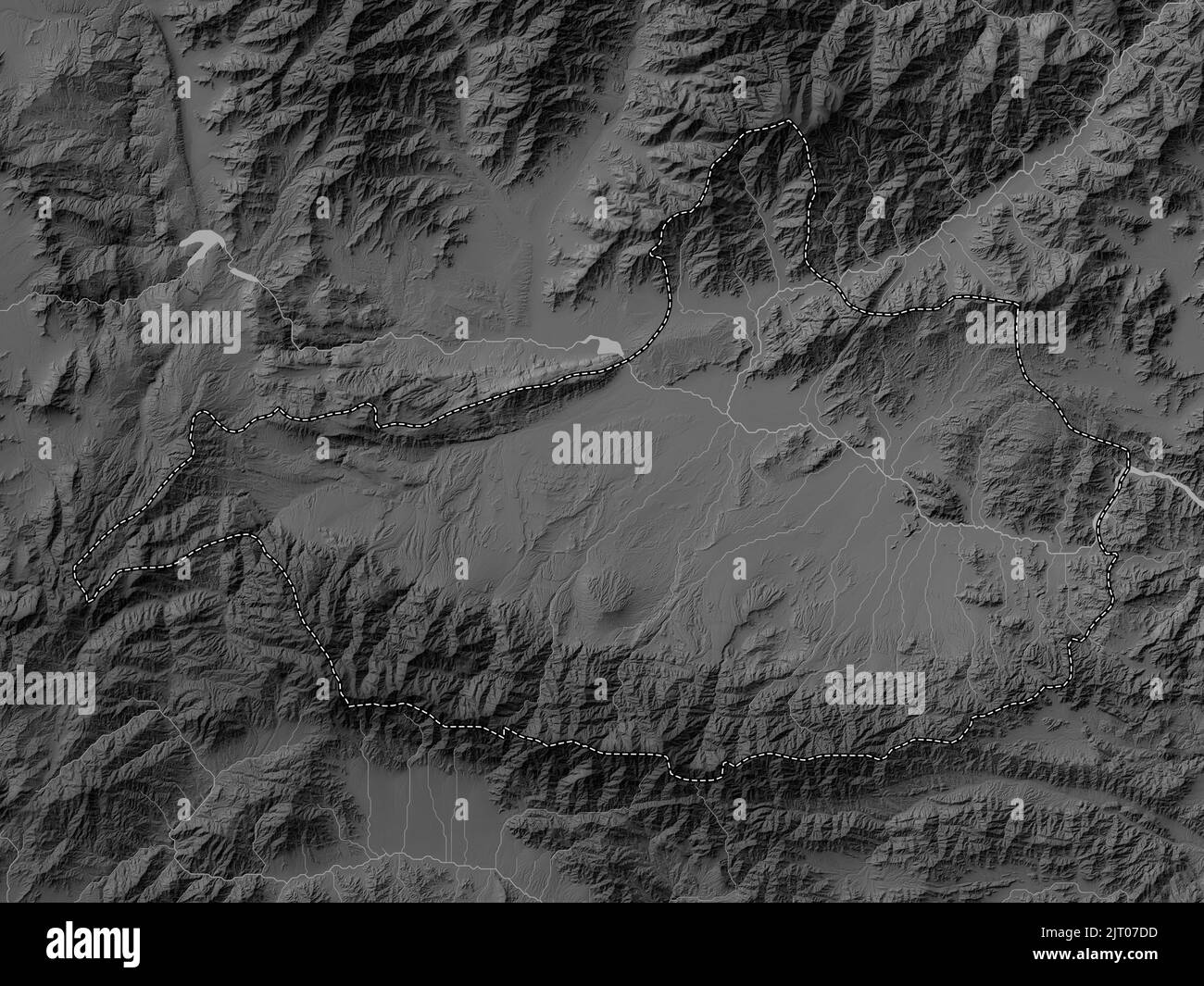 Nangarhar, province of Afghanistan. Grayscale elevation map with lakes ...