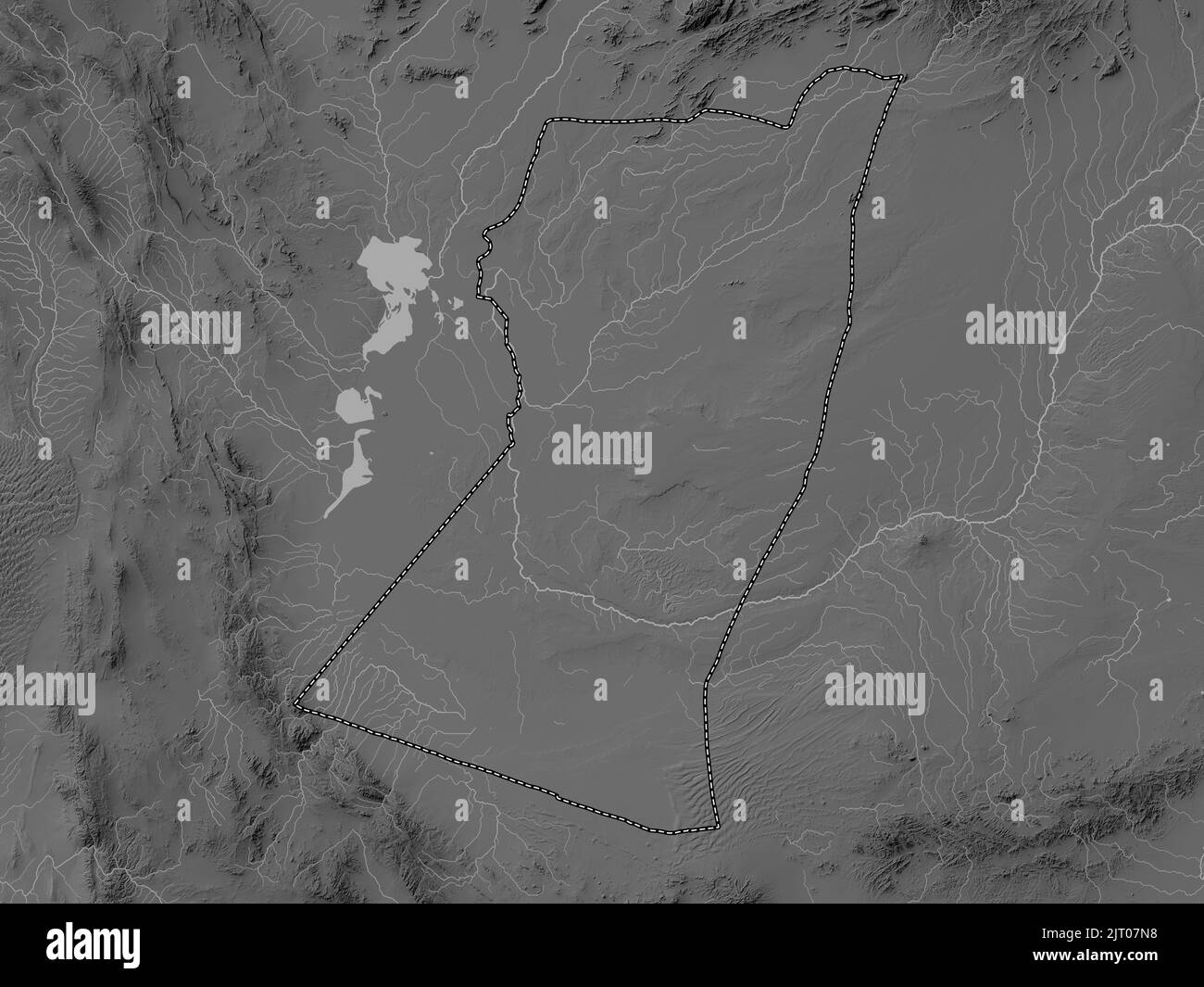 Nimroz, province of Afghanistan. Grayscale elevation map with lakes and ...