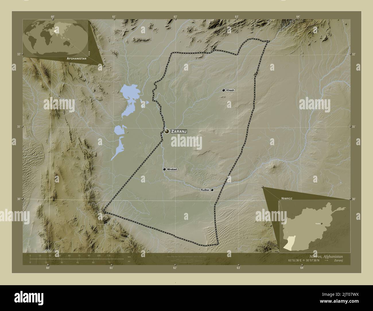 Nimroz, province of Afghanistan. Elevation map colored in wiki style ...