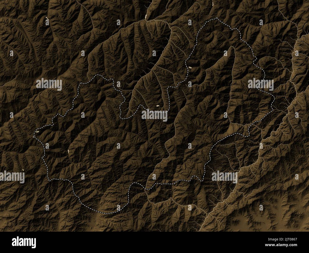 Nuristan, province of Afghanistan. Elevation map colored in sepia tones ...