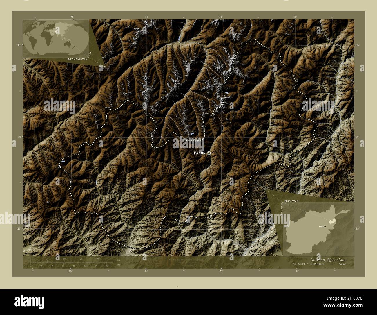 Nuristan, province of Afghanistan. Elevation map colored in wiki style ...