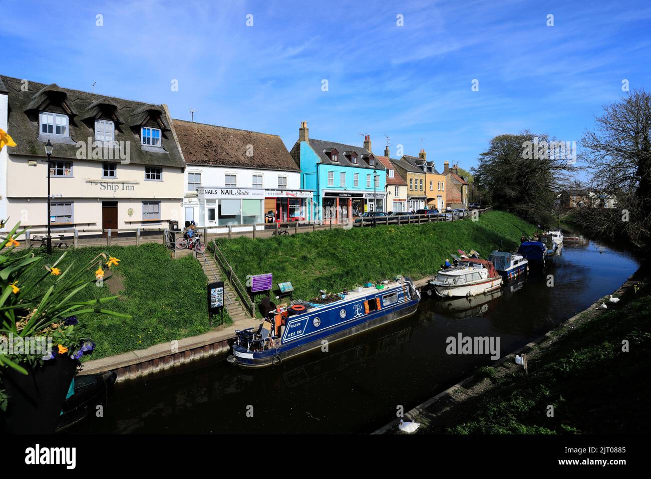 Narrowboats; river Nene; March town; Cambridgeshire; England; UK Stock ...