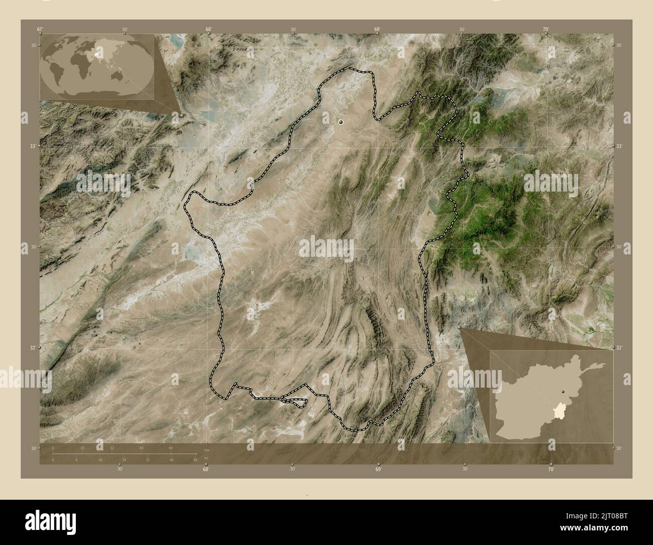 Paktika, province of Afghanistan. High resolution satellite map. Corner ...