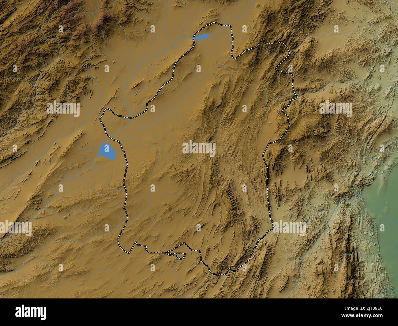 Paktika, province of Afghanistan. Colored elevation map with lakes and ...