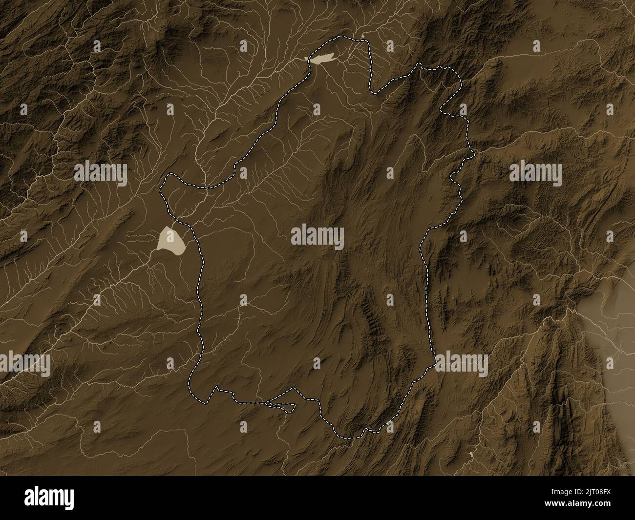 Paktika, province of Afghanistan. Elevation map colored in sepia tones ...