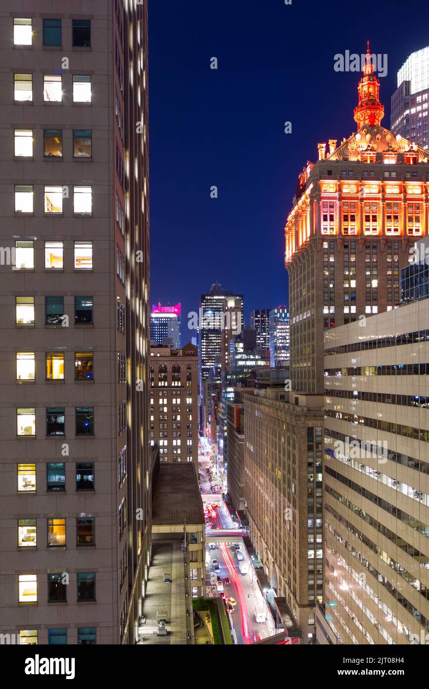 A night view looking in a westerly direction along East 45th Street (at ...