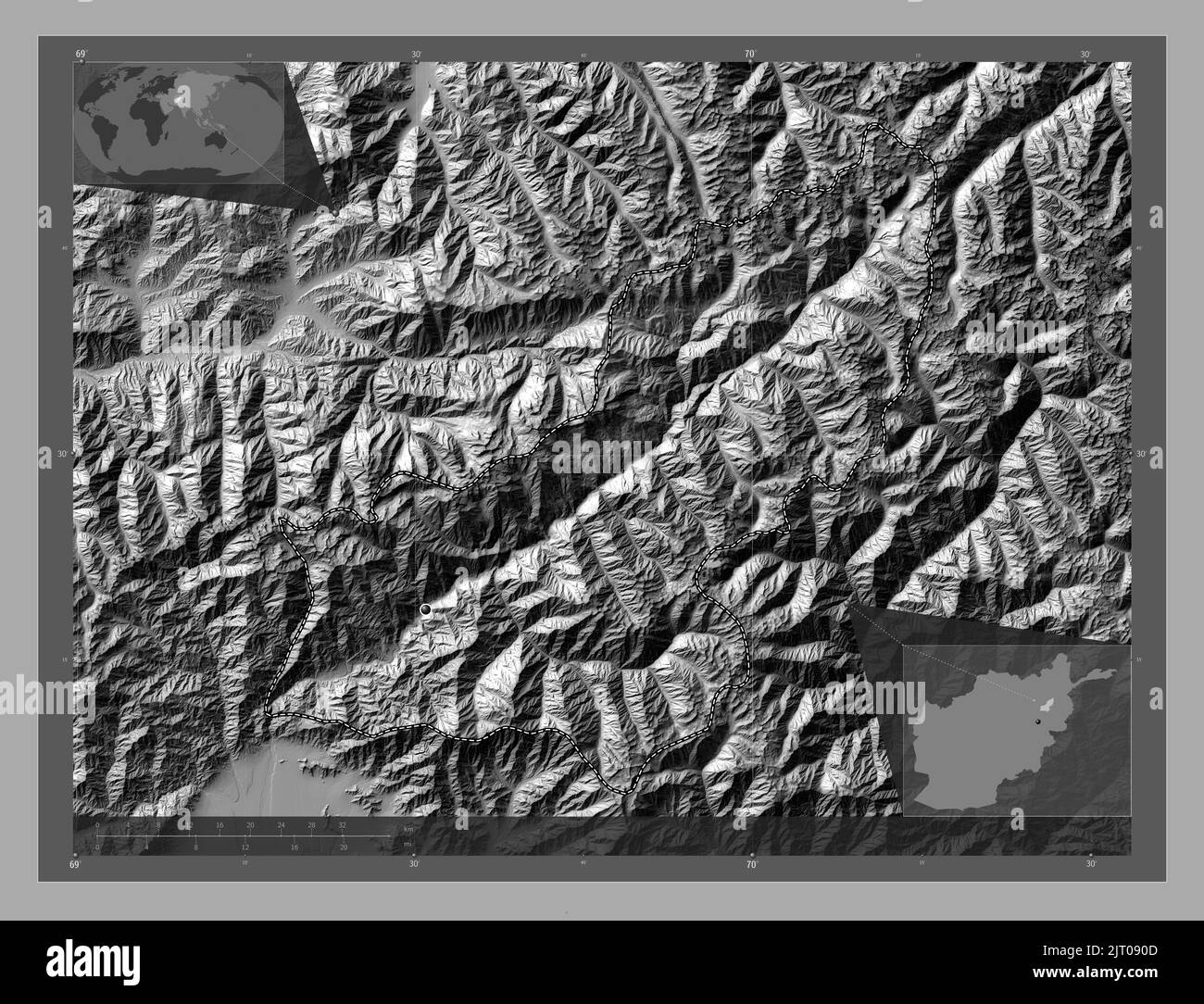 Panjshir, province of Afghanistan. Bilevel elevation map with lakes and ...
