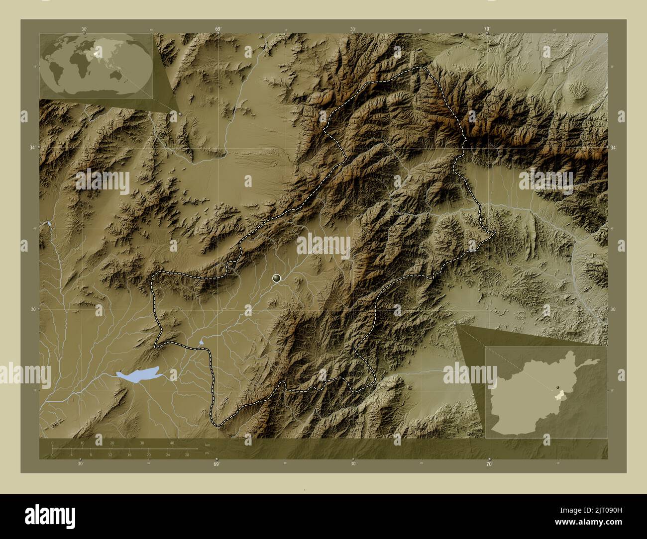 Paktya, province of Afghanistan. Elevation map colored in wiki style ...