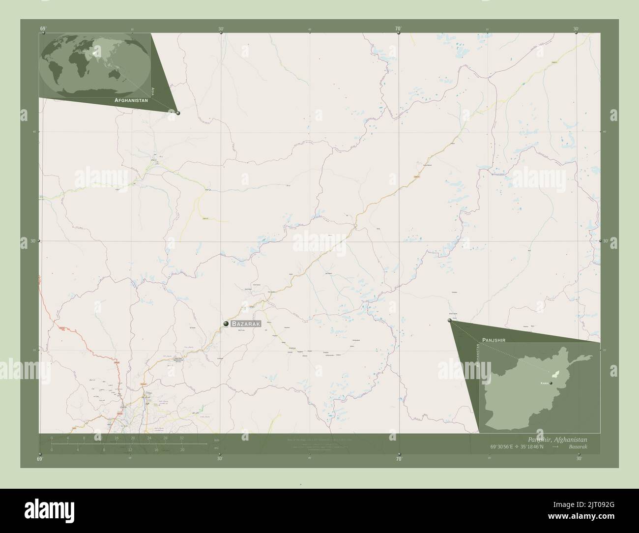 Panjshir, province of Afghanistan. Open Street Map. Locations and names ...