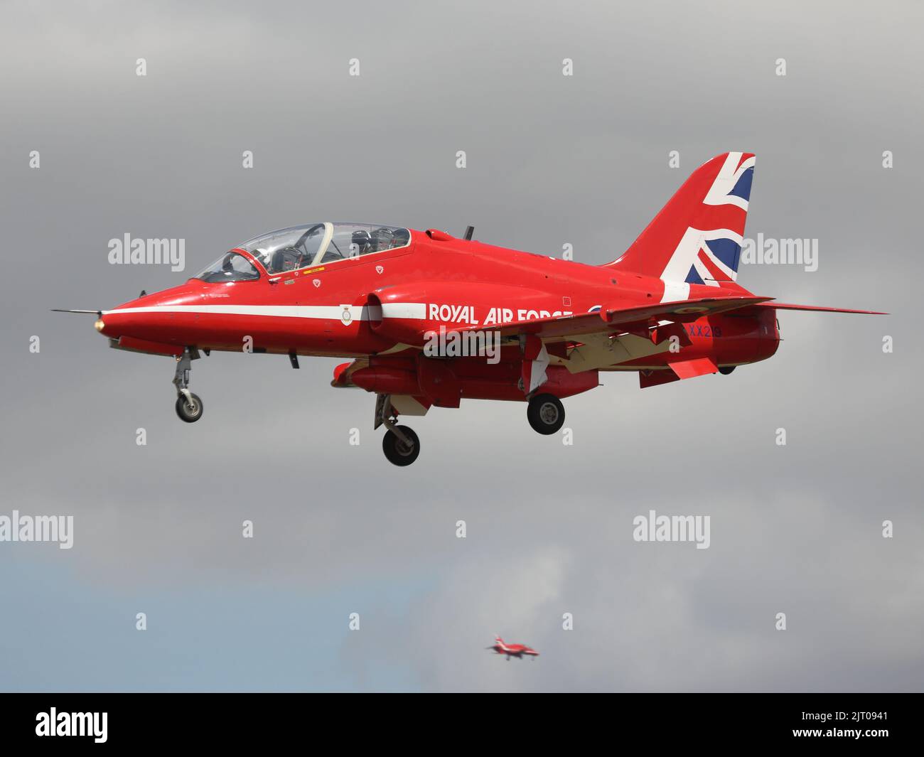 Red Arrows BAE Hawk arriving at the Royal International Air Tattoo RIAT 2022 at RAF Fairford, UK ...