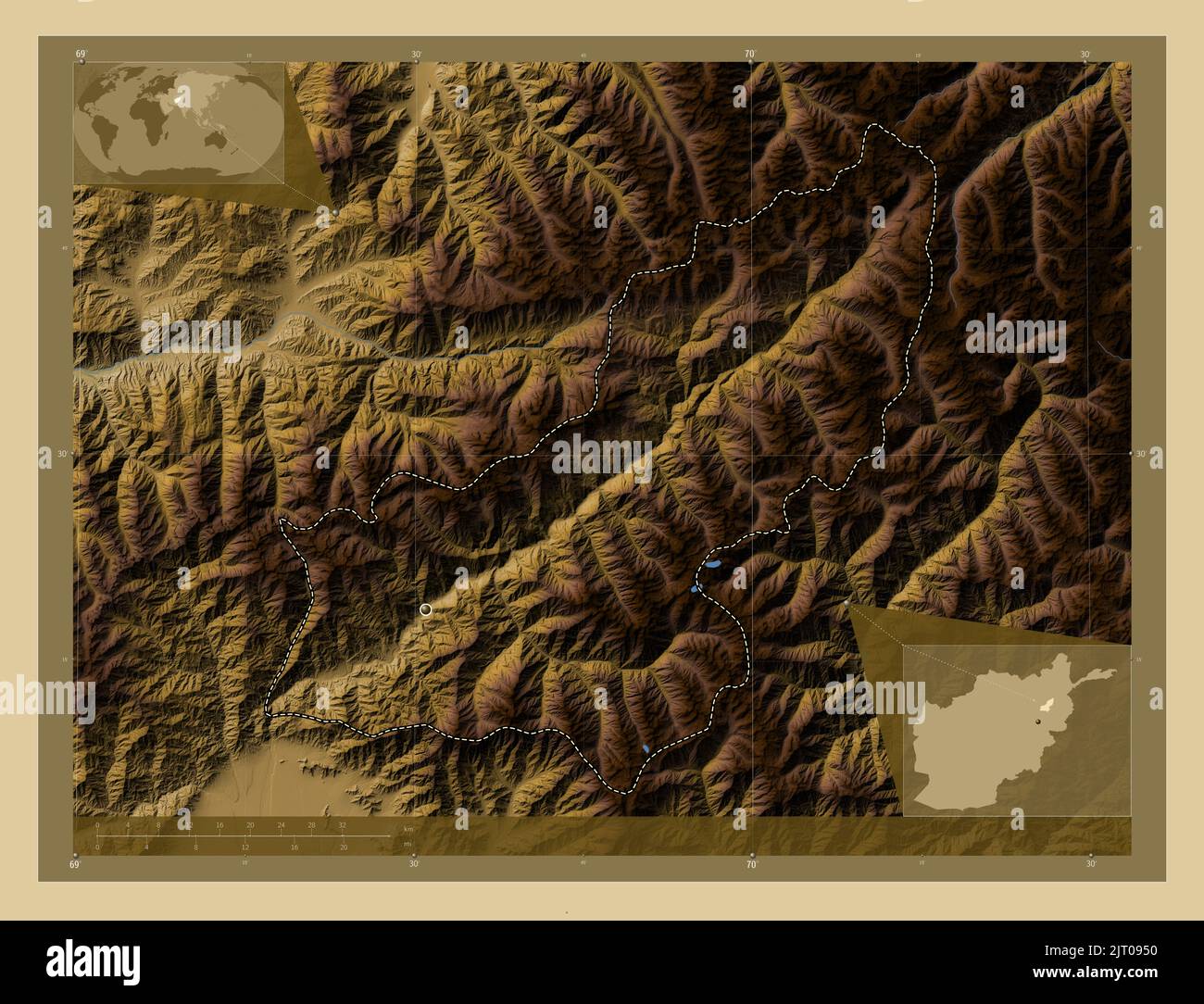 Panjshir, province of Afghanistan. Colored elevation map with lakes and ...