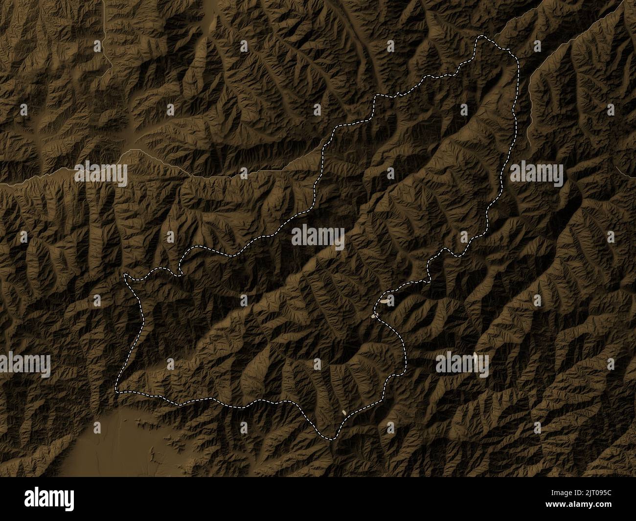 Panjshir, province of Afghanistan. Elevation map colored in sepia tones ...