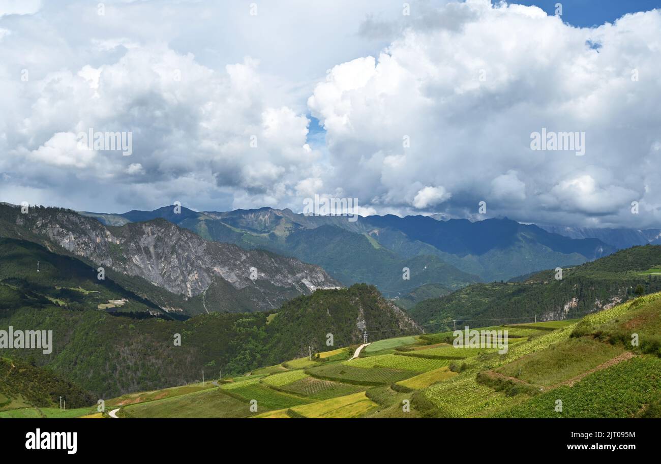 Views from the landscape on the way to Shangri-La in Yunnan province of ...
