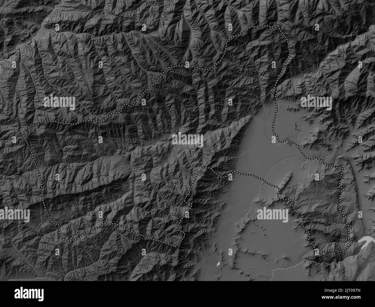 Parwan, province of Afghanistan. Grayscale elevation map with lakes and ...