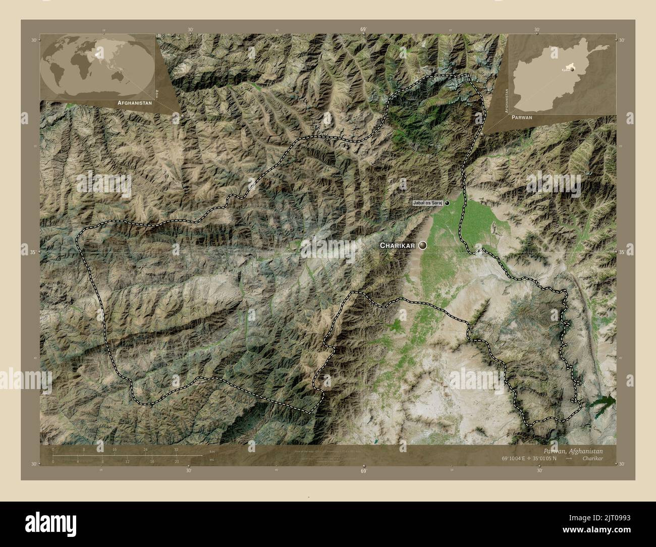 Parwan, province of Afghanistan. High resolution satellite map ...