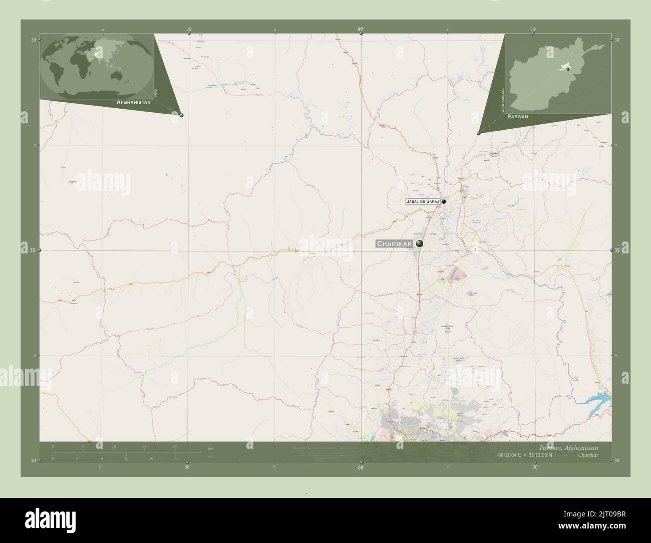 Parwan, province of Afghanistan. Open Street Map. Locations and names ...