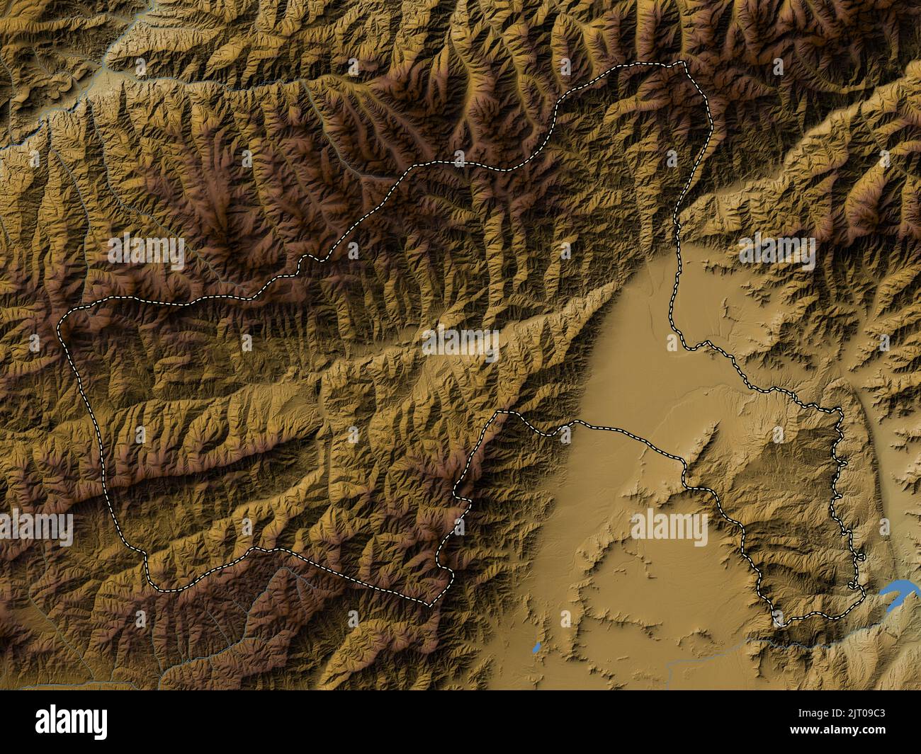 Parwan, province of Afghanistan. Colored elevation map with lakes and ...