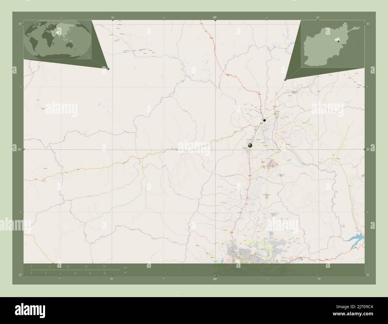 Parwan, province of Afghanistan. Open Street Map. Locations of major ...