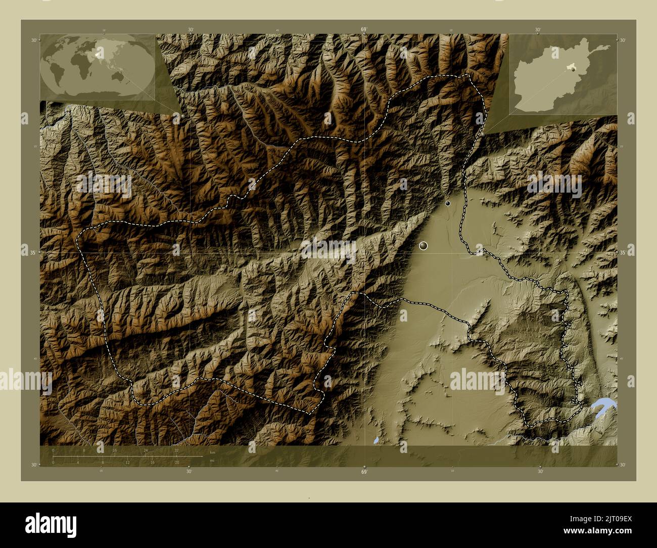 Parwan, province of Afghanistan. Elevation map colored in wiki style ...